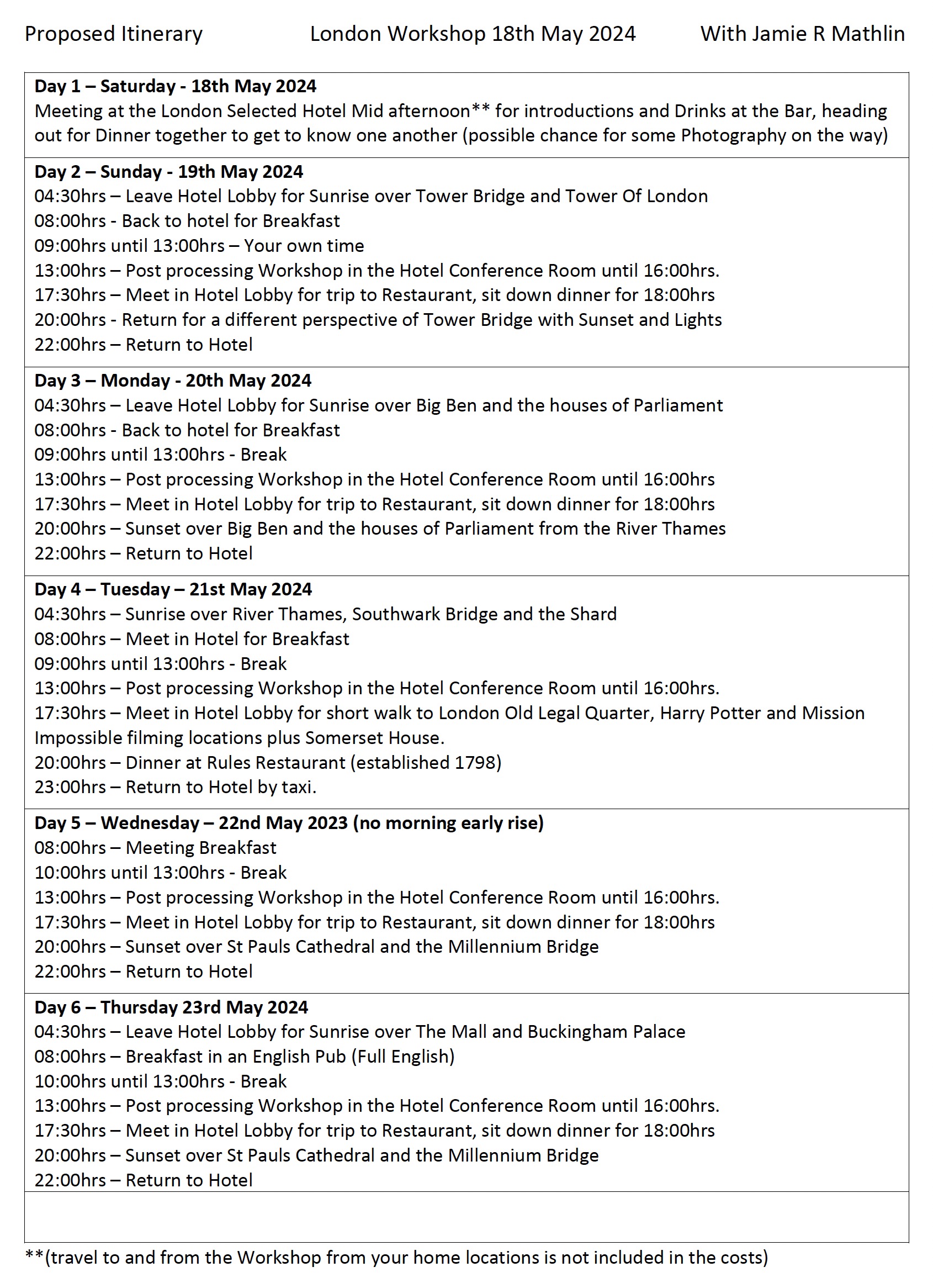 London Workshop May 2024 | Jamie R Mathlin Photography