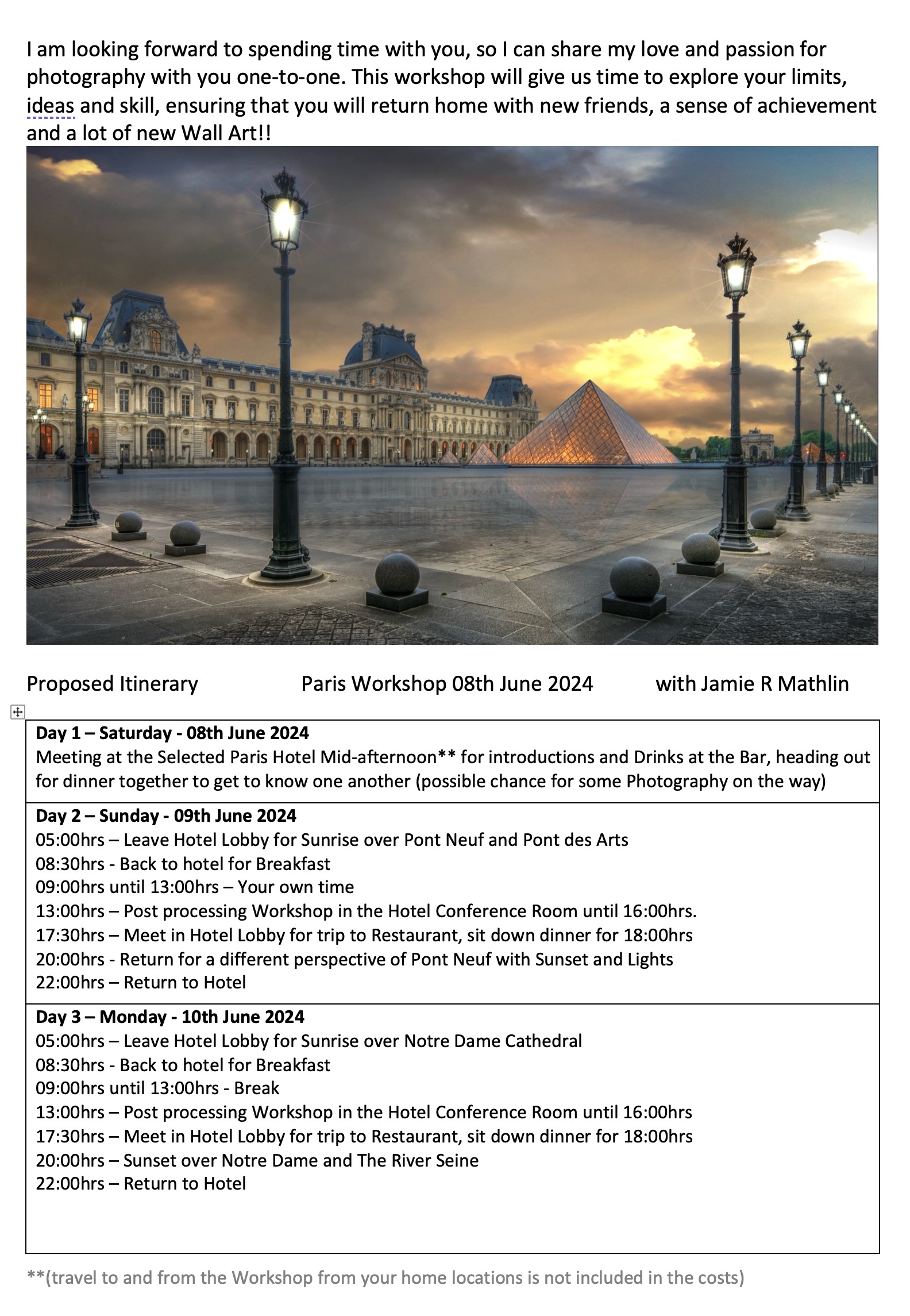 Paris Workshop June 2024 | Jamie R Mathlin Photography